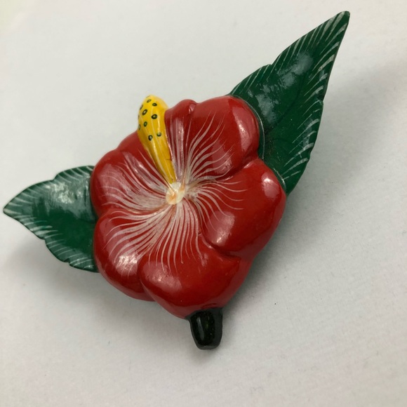 Vintage | Jewelry | Vintage Red Hibiscus Flower Pin | Poshmark